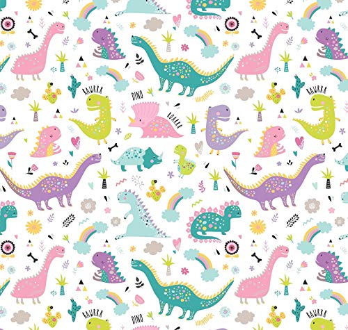 Pink Dinosaur Birthday Party Wrapping Paper, Folded Flat 30 x 20 Inch, 3 Sheets