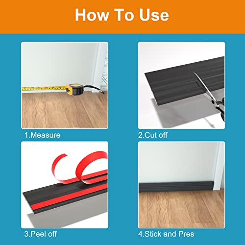NeatiEase Peel and Stick Baseboards Moulding Trim, 4 Inch x 16.4 Feet Self-Adhesive Floor Baseboard, Flexible Rubber Baseboard Molding Cove Base Vinyl Wall Base (Black)