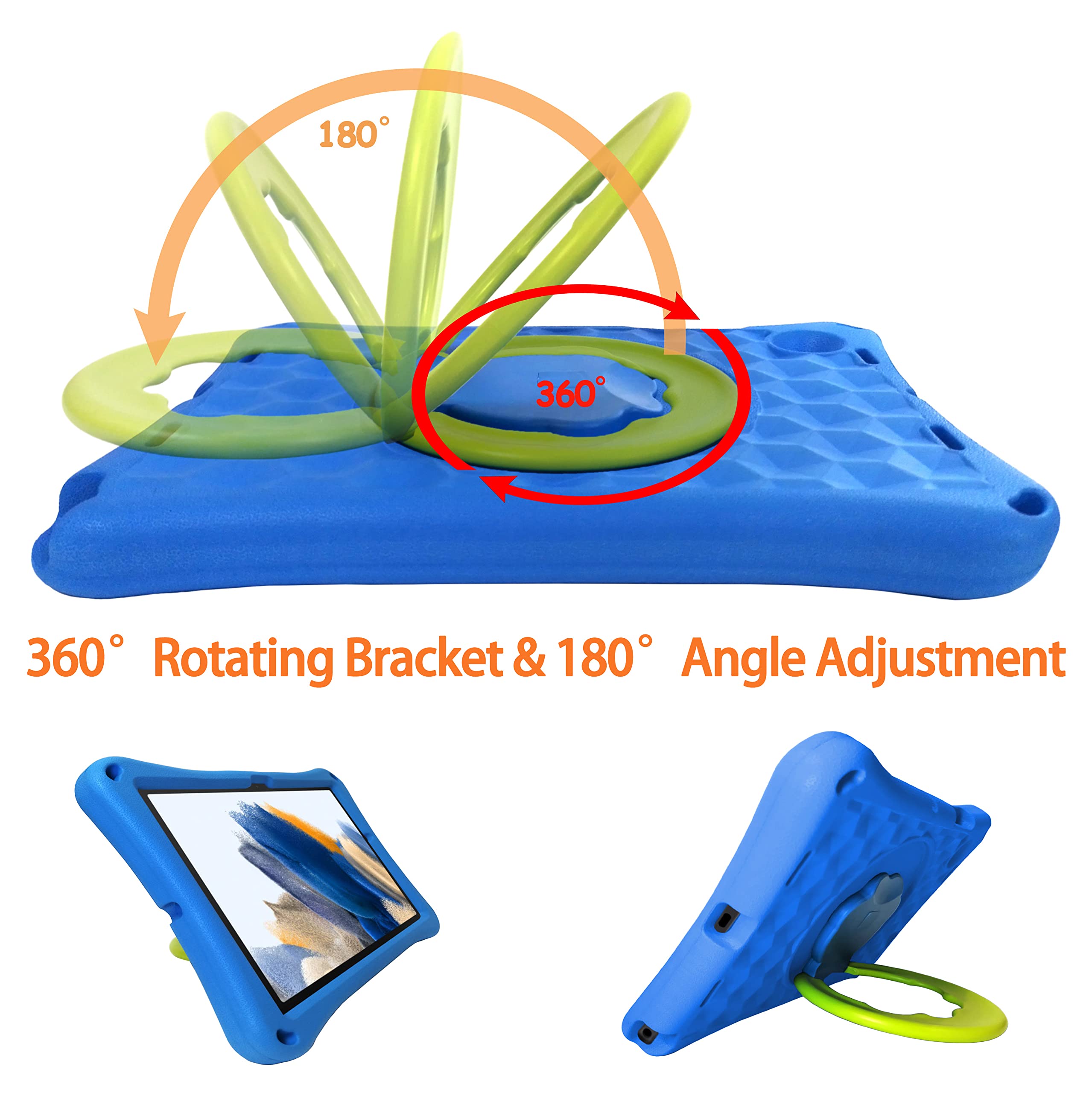 Riaour Case Fits Samsung Galaxy Tab A8 10.5 inch 2022 SM-X200/SM-X205/SM-X207,Lightweight EVA Kids Friendly Shockproof 360 Rotating Grip Handle Folding Stand Cover Fit Samsung Tablet A8 Case-Blue