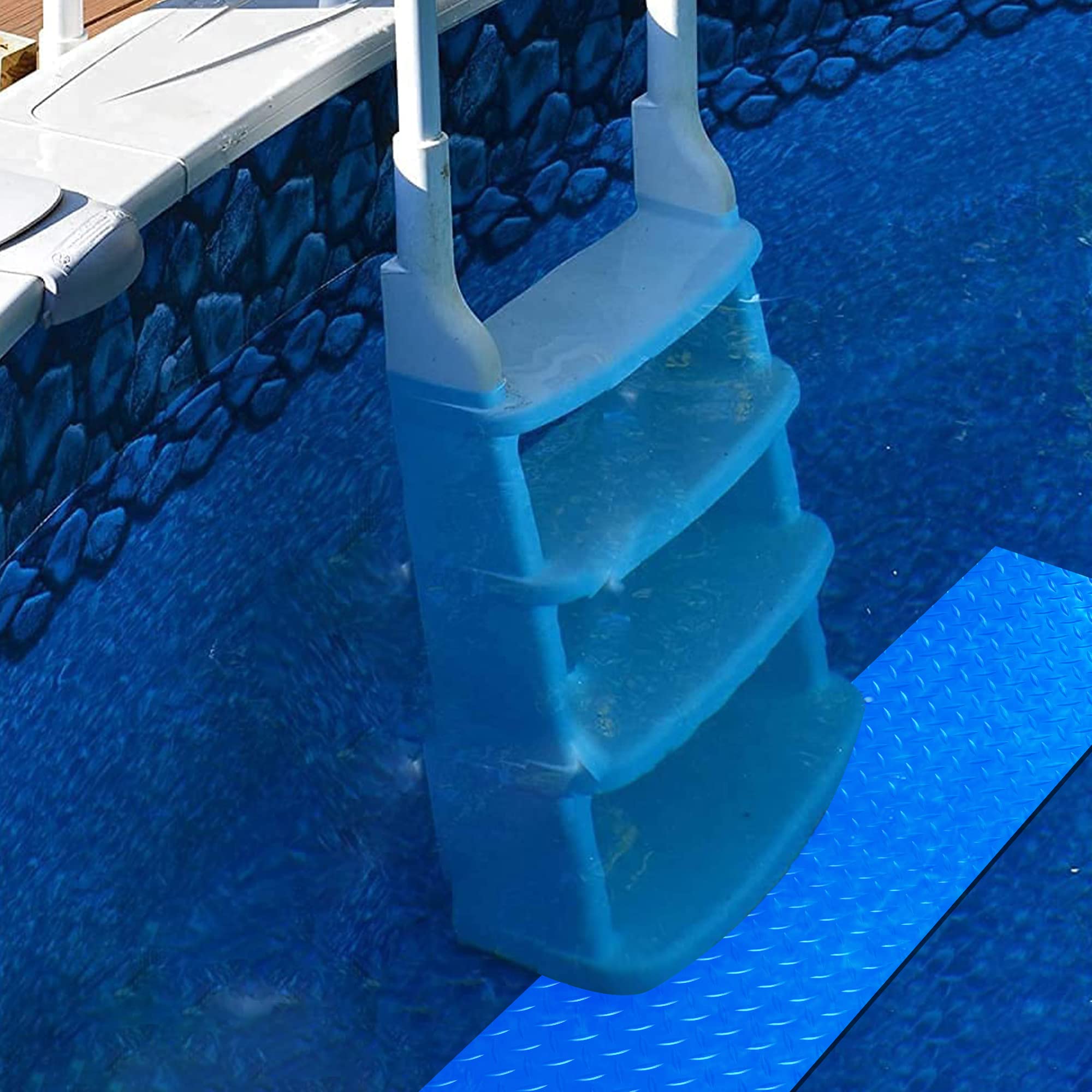 Shitailu 2 Rolls Swimming Pool Ladder Pad, Non-Slip Pool Step Mat, Protective Ladder Mat with Non-Slip Texturefor Above Ground Swimming Pool Steps, Ladders, 36 inch X 9 inch, Wave Pattern