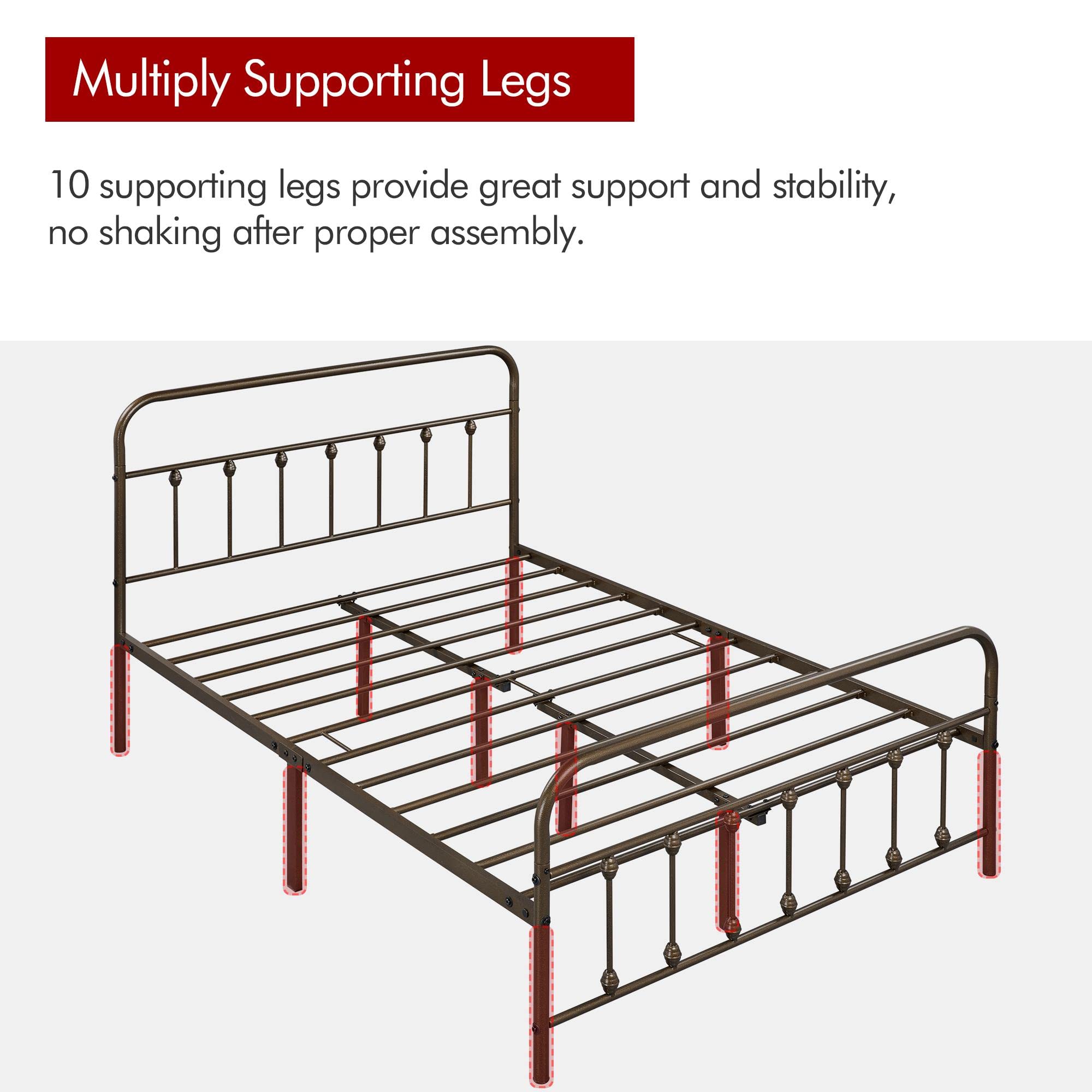 Topeakmart Full Size Victorian Style Metal Bed Frame with Headboard/Mattress Foundation/No Box Spring Needed/Under Bed Storage/Strong Slat Support Bronze