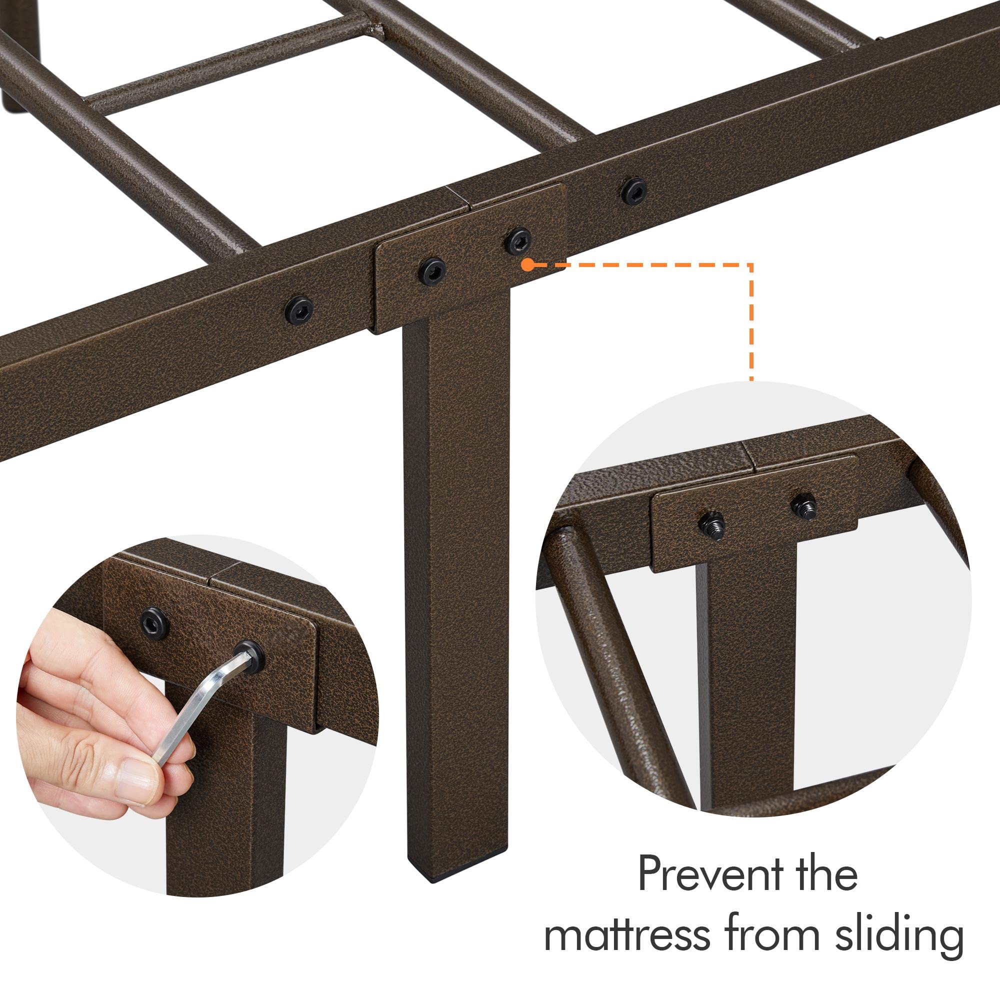 Topeakmart Full Size Victorian Style Metal Bed Frame with Headboard/Mattress Foundation/No Box Spring Needed/Under Bed Storage/Strong Slat Support Bronze
