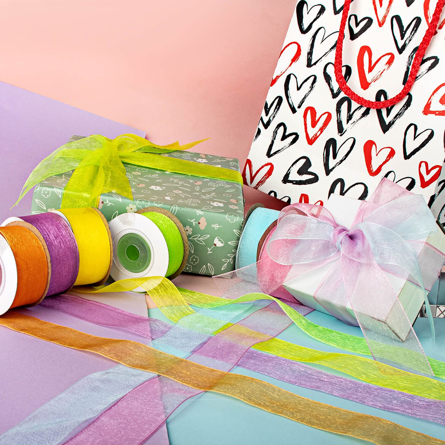 SOFIRE 6 Spools Sheer Chiffon Organza Ribbon - 1 Inch Wide 60 Yards for Crafts, Gift Wrapping, Summer