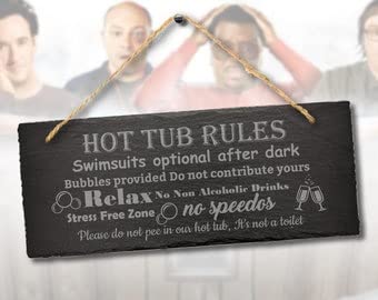 Hot Tub Rules Wooden Hanging Door Sign Funny Pool Spa Outdoor Gift Plaque