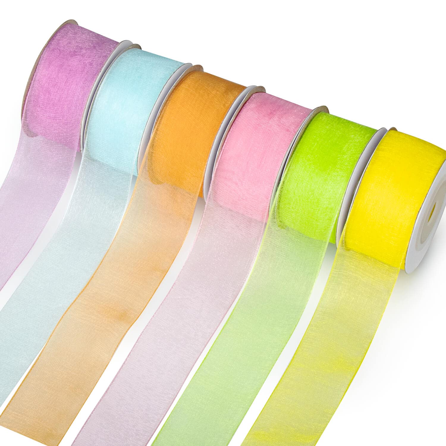 SOFIRE 6 Spools Sheer Chiffon Organza Ribbon - 1 Inch Wide 60 Yards for Crafts, Gift Wrapping, Summer