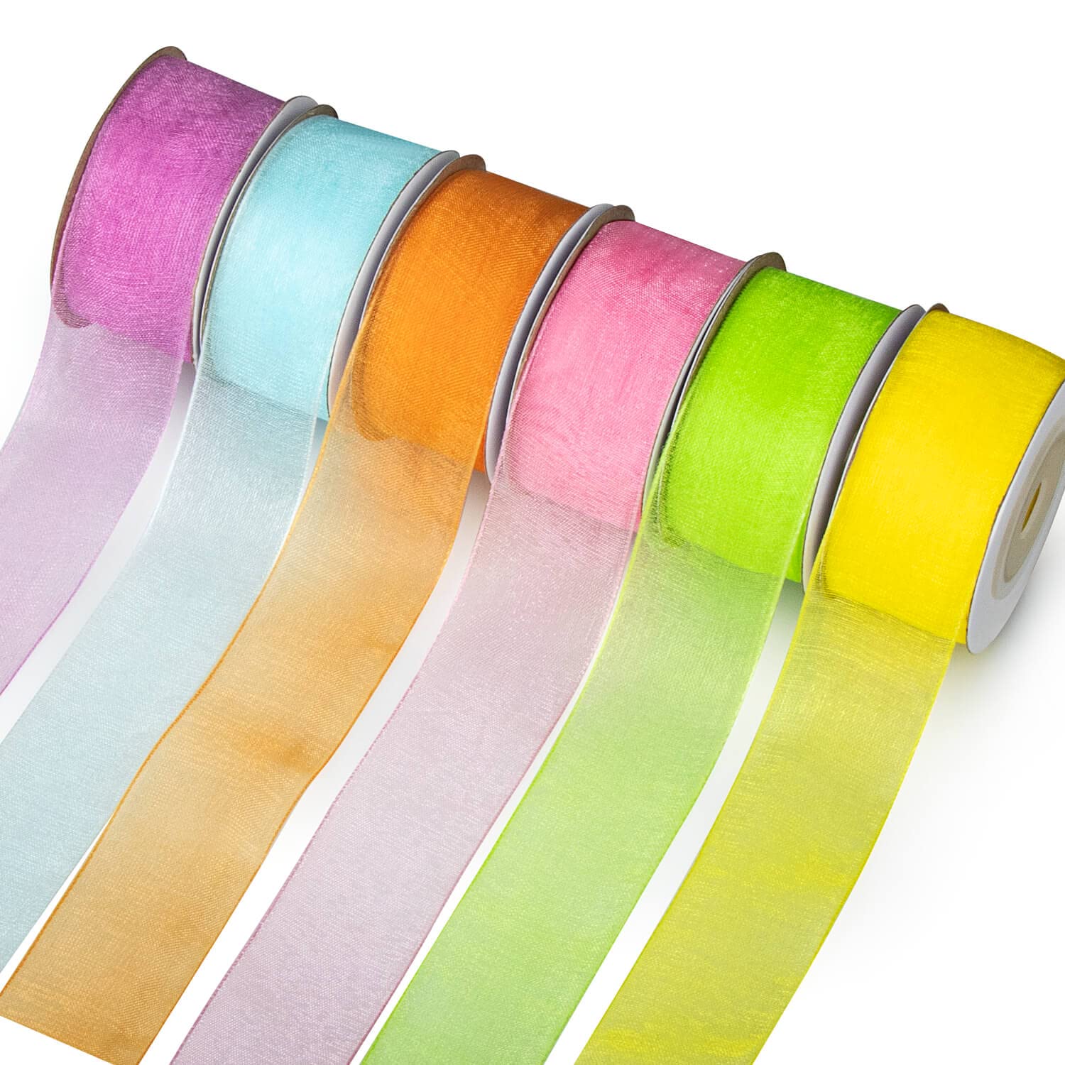 SOFIRE 6 Spools Sheer Chiffon Organza Ribbon - 1 Inch Wide 60 Yards for Crafts, Gift Wrapping, Summer