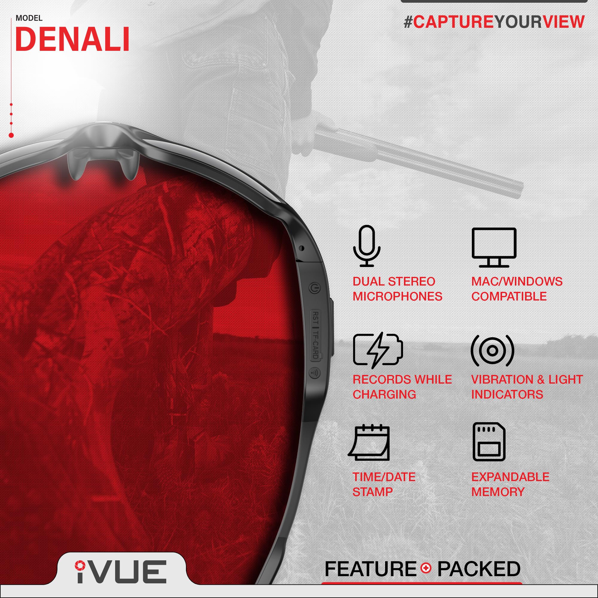 iVue Denali 2K/1080P HD Camera Glasses POV Video Recording Sport Sunglasses DVR Eyewear, Up to 60fps