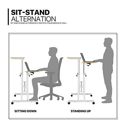 MoNiBloom Mobile Standing Desk with 2 Platforms Adjustable Computer Laptop Desk Home Office Workstation Rolling Table Cart for Standing or Sitting, Natural