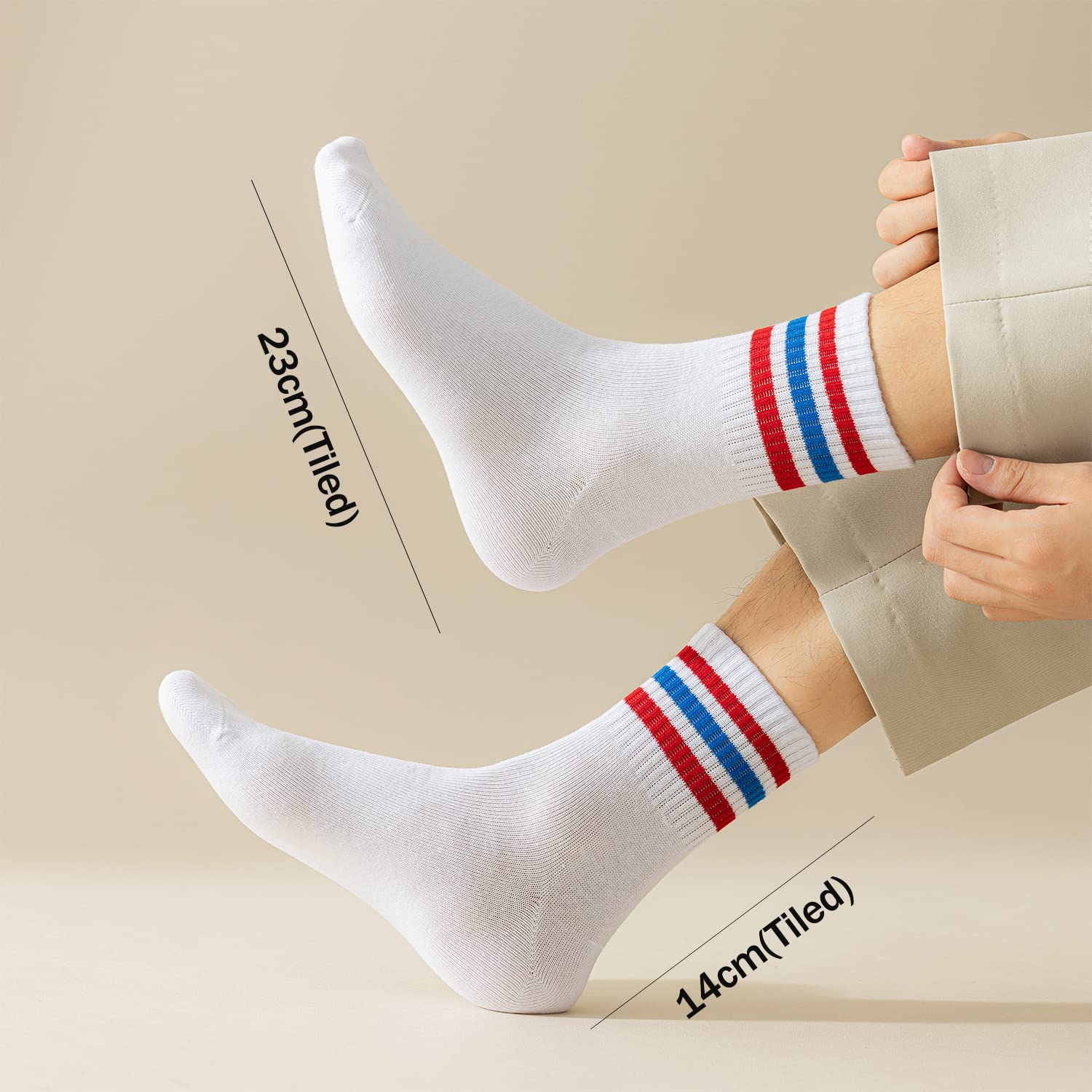 Mottee&Zconia Quarter Crew Sock for Womens/Mens Retro Vintage Old School Vibe Cotton Strips White Socks 6 pack