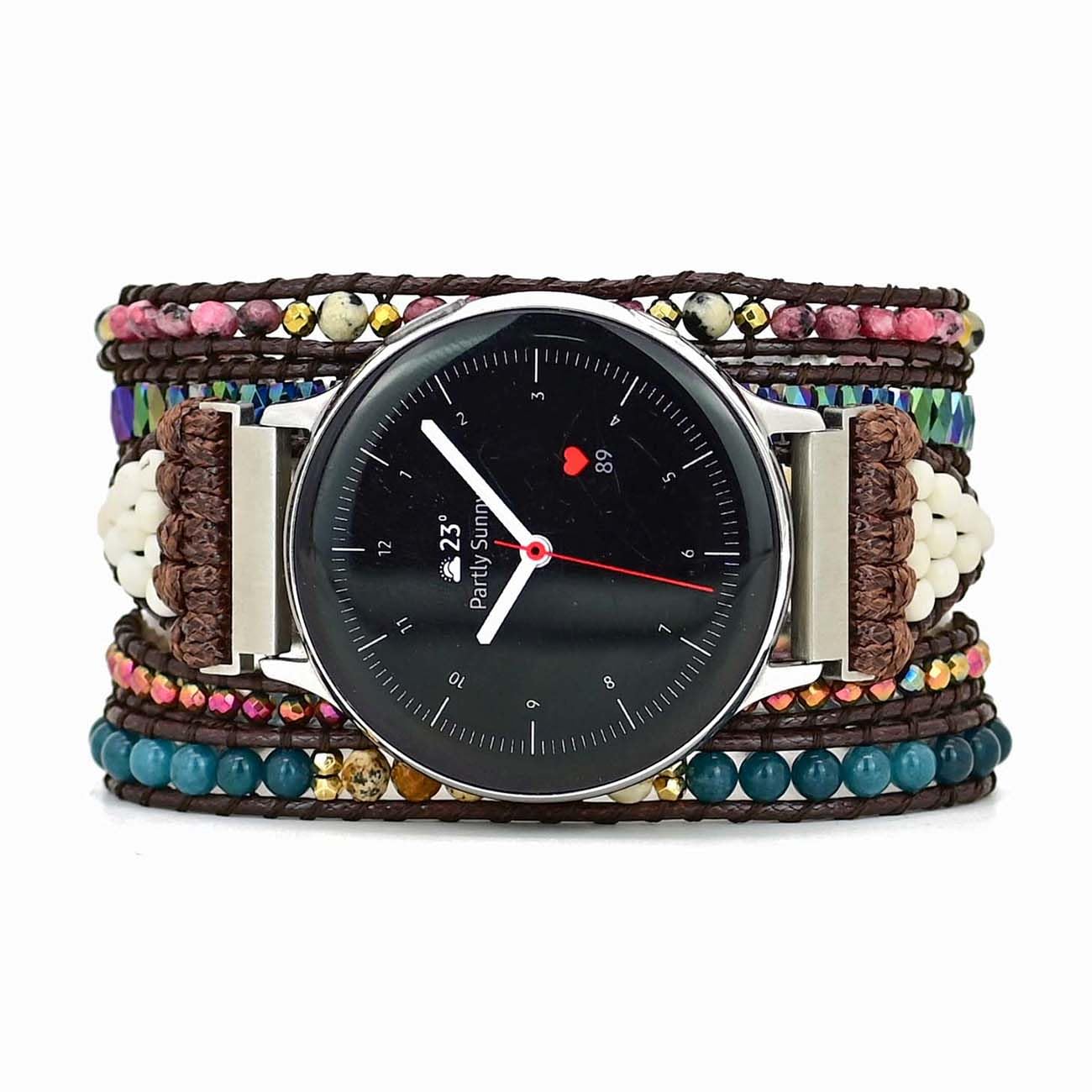 Somesame Compatible with Samsung Galaxy Watch 6/5/4/Active 2 40mm 44mm Band/Watch 6 Classic/Galaxy Watch 5 Pro 45mm/Watch 4 Classic,20mm Boho Beaded 5 Wraps Chakra Bracelet Watch Strap for Women Men