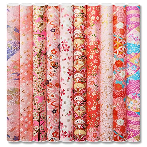 10 Sheets of Japanese Style Thickened Roller Gift Wrapping Paper for Christmas,Wedding,Birthday,Baby Shower,Valentine,Gift Box Packing DIY Craft,17.3" x 23.23" (Pink)