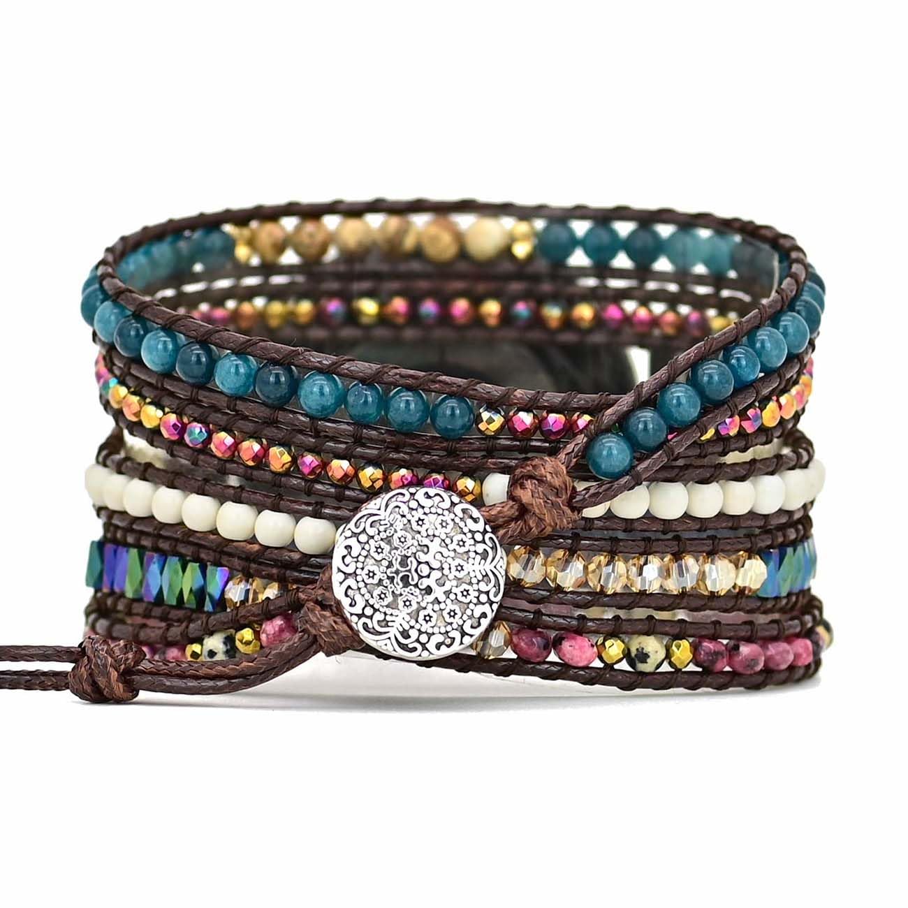 Somesame Compatible with Samsung Galaxy Watch 6/5/4/Active 2 40mm 44mm Band/Watch 6 Classic/Galaxy Watch 5 Pro 45mm/Watch 4 Classic,20mm Boho Beaded 5 Wraps Chakra Bracelet Watch Strap for Women Men