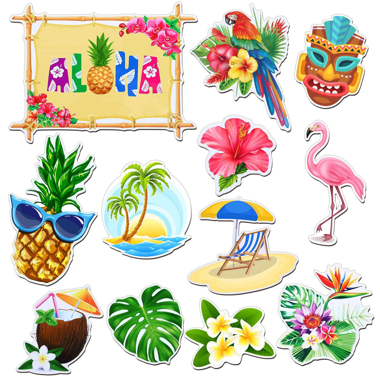 12 Pcs Hawaii Cruise Door Magnets Decorations Summer Beach Car Magnets Pineapple Palm Tree Flamingo Refrigerator Tropical Magnetic Decals Decorative Funny Fridge Stickers for Locker Mailbox Door Decor