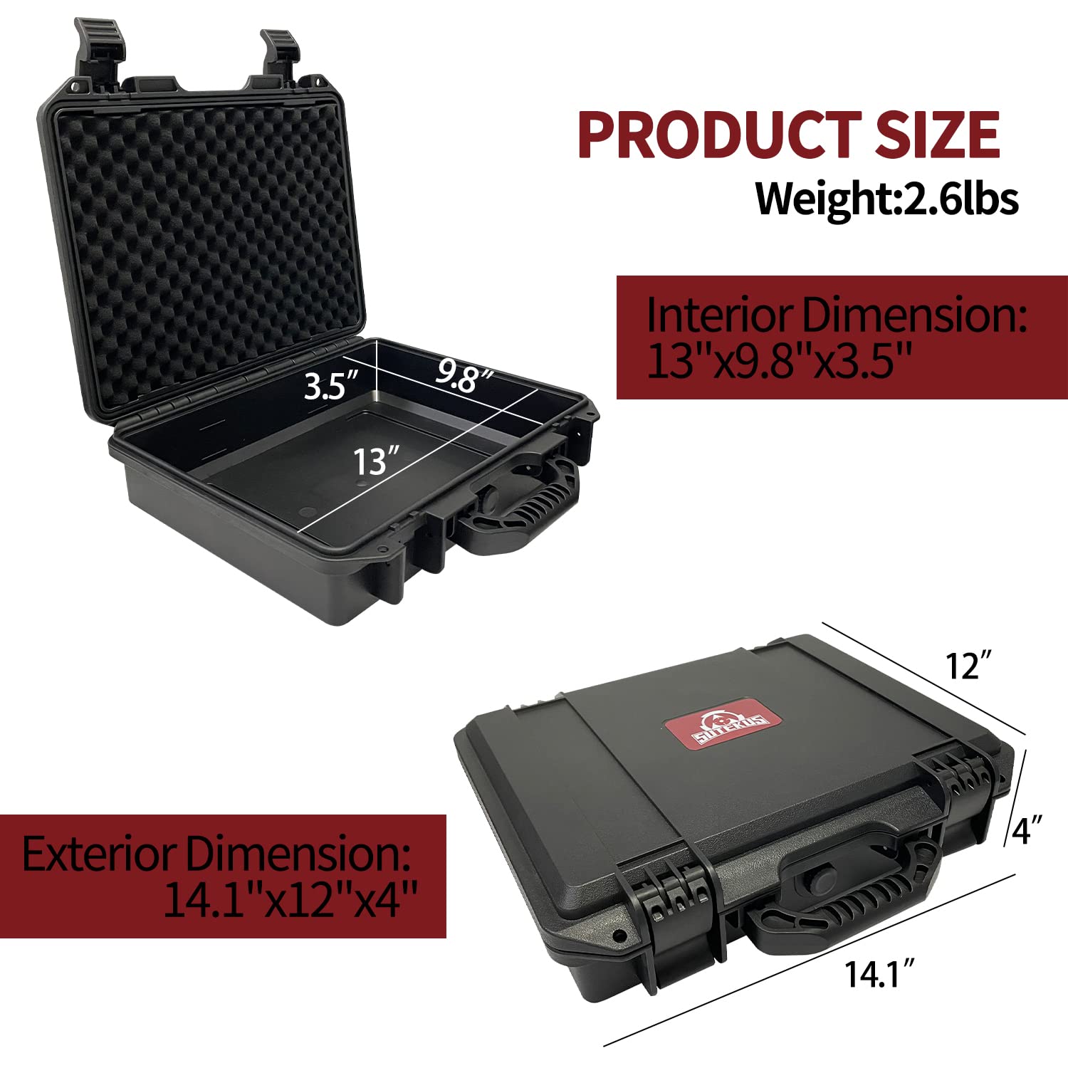 Sutekus Hard Gun Case Pistol Case Durable Handgun Case Lockable Pistol Carrying Cases Gun Accessories (Large)