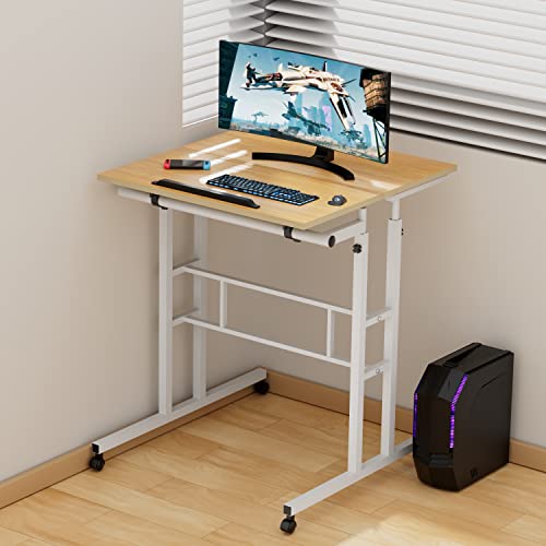 MoNiBloom Mobile Standing Desk with 2 Platforms Adjustable Computer Laptop Desk Home Office Workstation Rolling Table Cart for Standing or Sitting, Natural