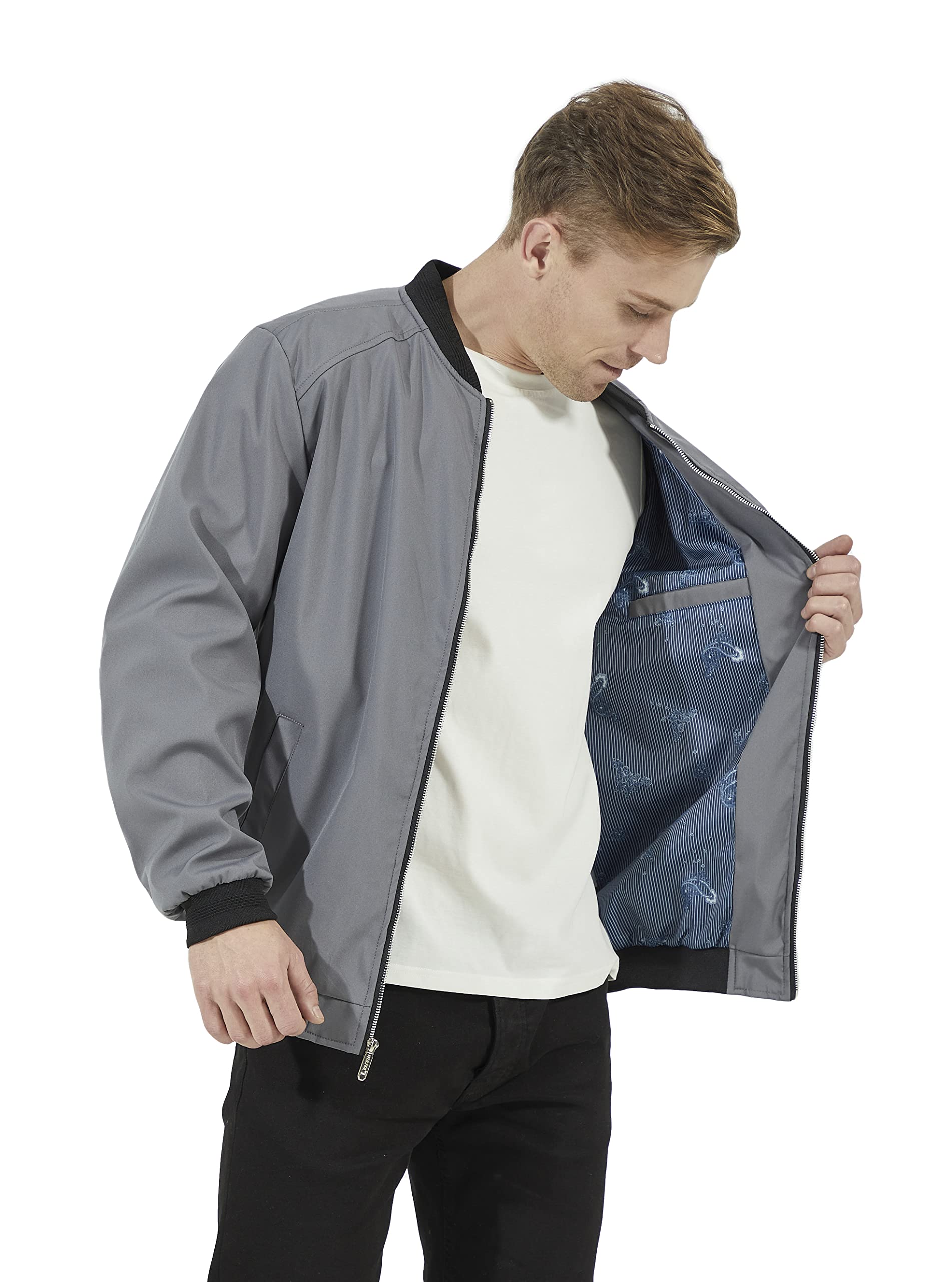 WULFUL Mens Casual Lightweight Jacket Softshell Flight Bomber Jacket Varsity Windbreaker