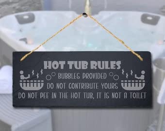 Fprqlyze Hot Tub Rules Bubble Provided Humorous Wooden Hanging Door Sign Pool Wood Plaque Sign