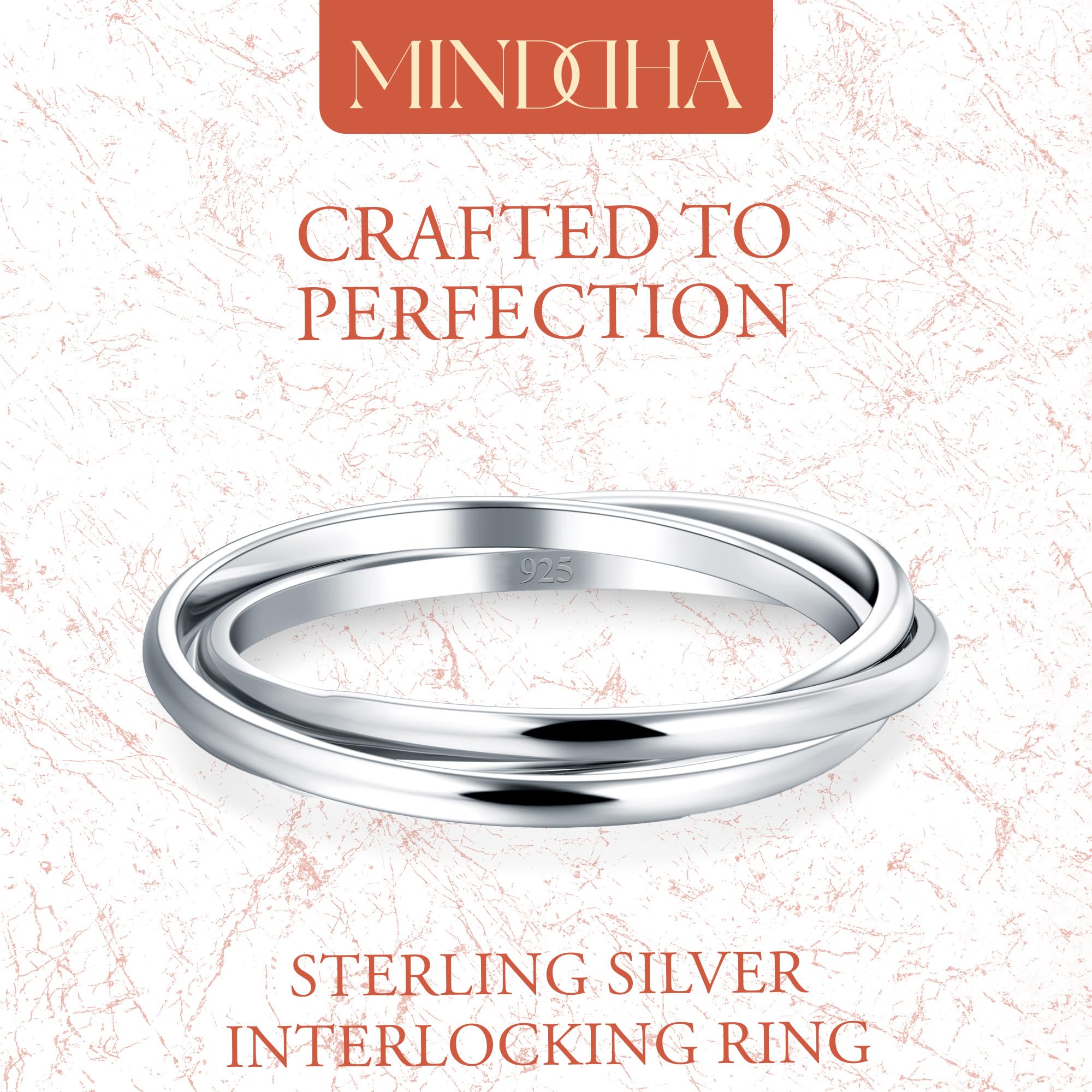 MINDDHA Sterling Silver Interlocking Ring for Women - 925 Trinity Rolling Ring - Handmade Dainty Stackable Jewelry - Ideal Gift for Anniversary, Birthday, Special Occasions - 2mm 3mm Bands, Size 10