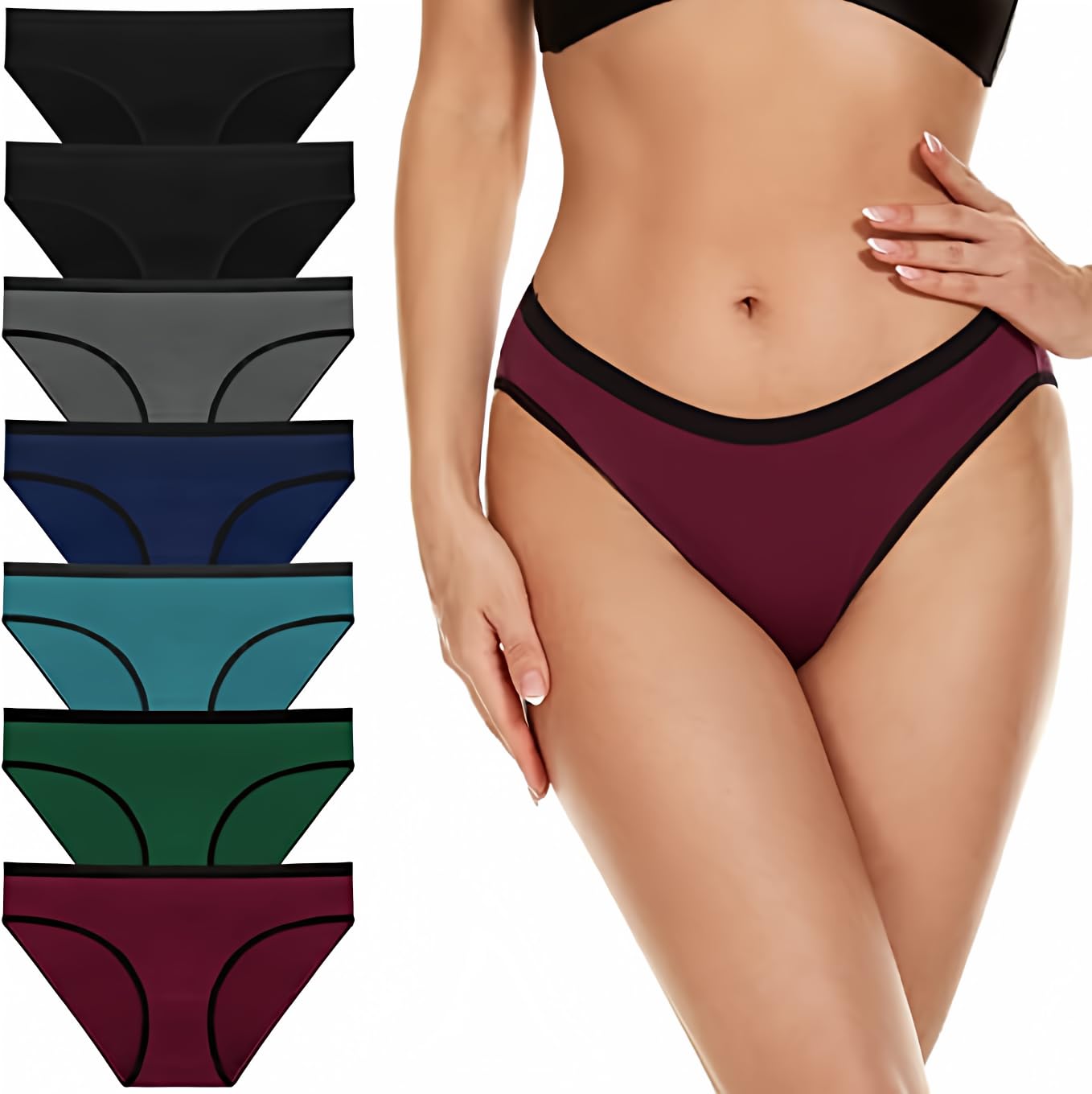 SIMIYA Cotton Underwear for Women 7 Pack Bikini Panties Breathable Ladies Underwear Invisible Hipster Panties Women Briefs Multicolor X-Large