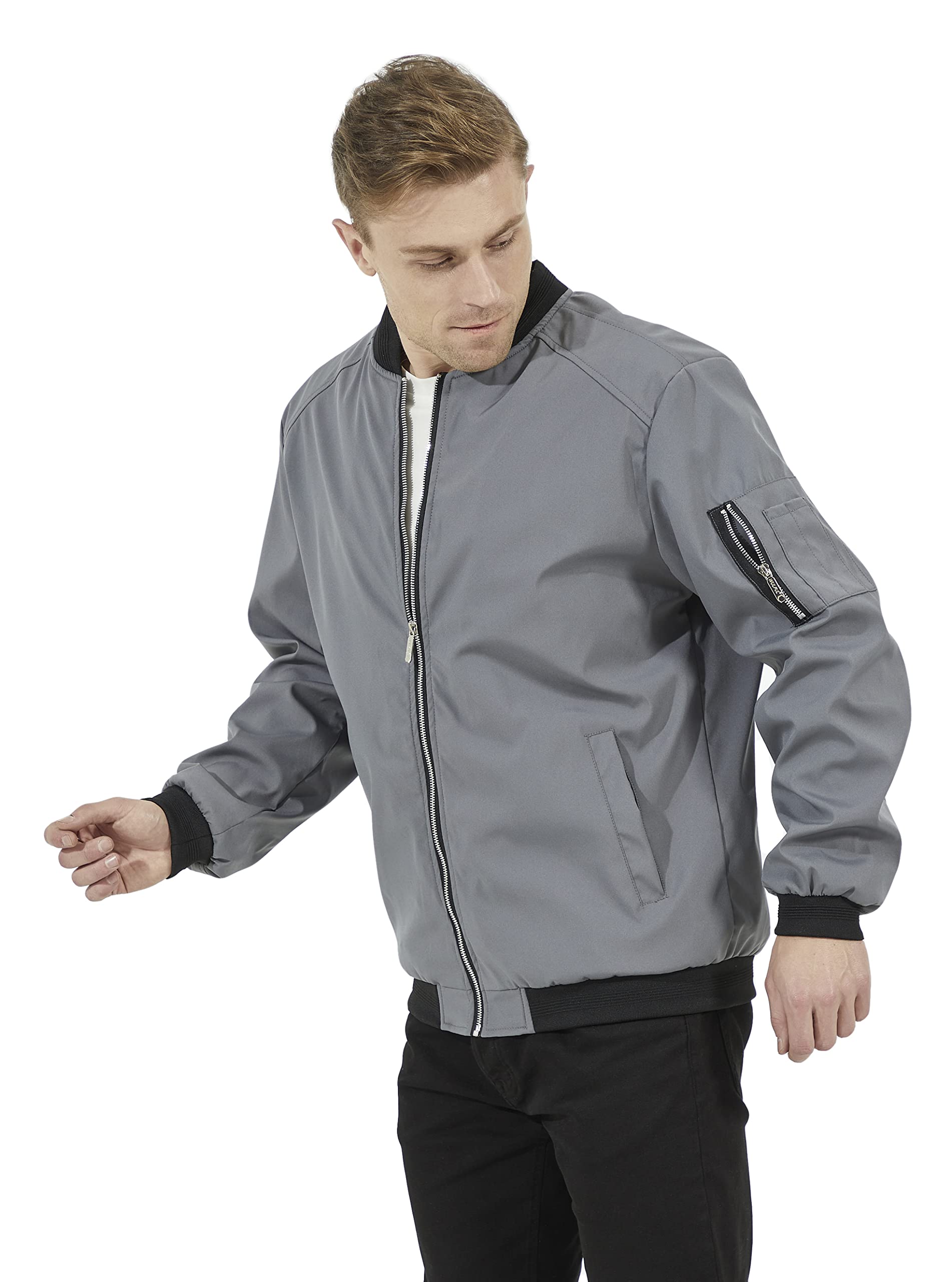 WULFUL Mens Casual Lightweight Jacket Softshell Flight Bomber Jacket Varsity Windbreaker