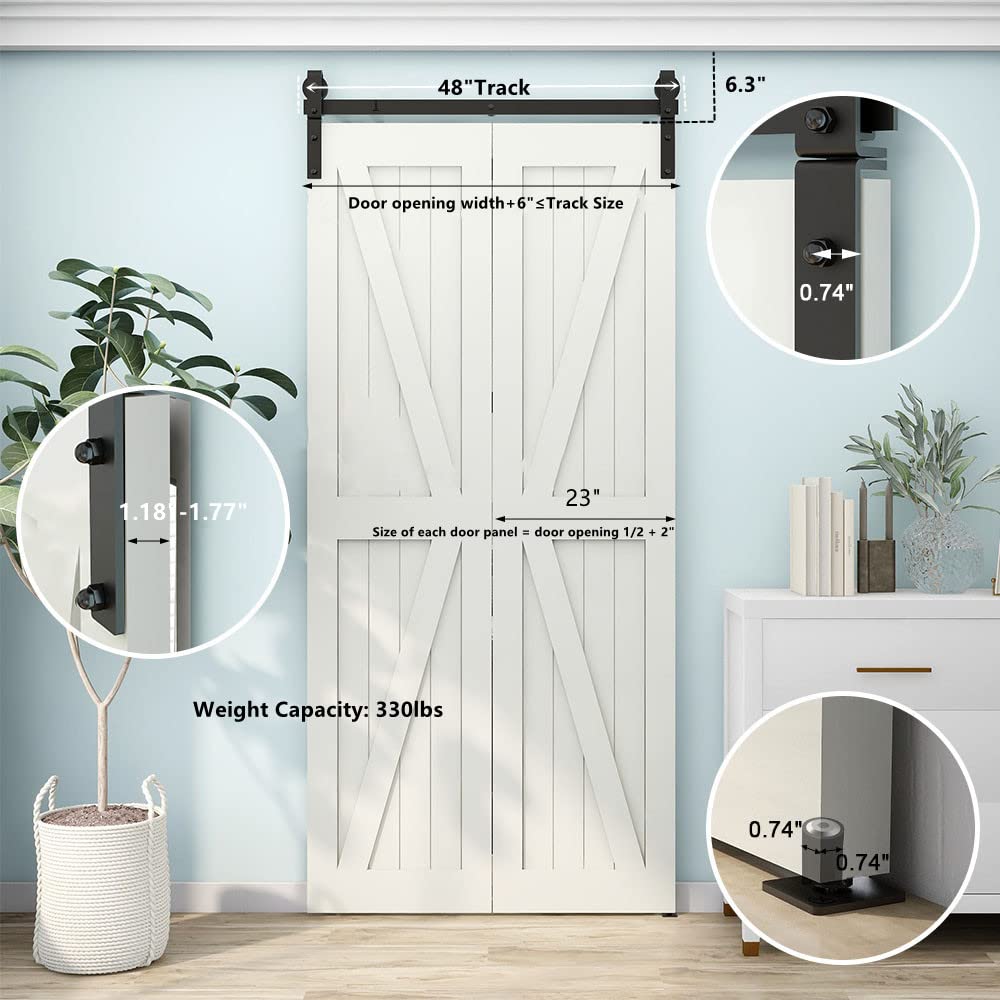 LTIYITL 4FT Bi-Folding Sliding Barn Door Hardware,Smoothly and Quietly-Heavy Duty -Simple and Easy to Install for 2 Doors Hardware Kit,Basic J[No Door ]