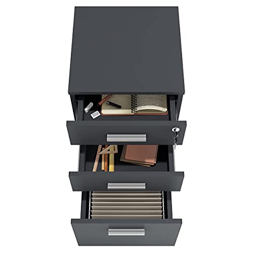 Lazio 26 Inch File Cabinet with Lock - Filing Cabinet for Home and Office - 3 Drawer File Cabinet with Wheels for A4 Sized Letters, Legal Sized Documents, Hanging File Folders - Black/Black