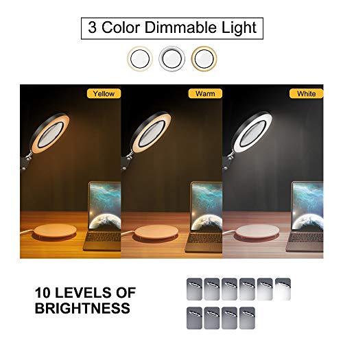 NOEVSBIG Magnifying Lamp with Light, 3 Adjustable LED Light, 10 Brightness 5X Magnifier Desk Clip on Lamps for Close Reading/Office/Hobbies/Crafts Reading Table Work Clamp Lights(20 INCH)