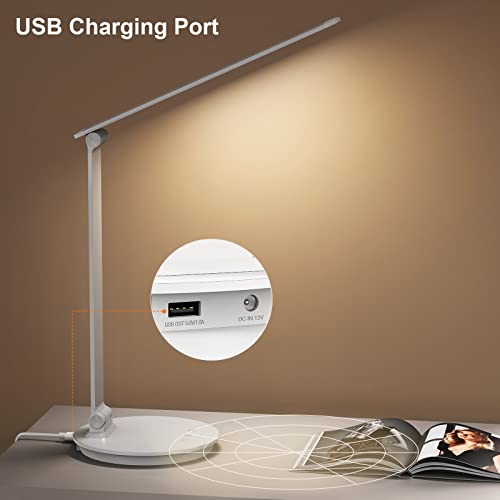 Orlian LED Desk Lamp, Table Lamp with Touch Control USB Charging, Eye-Caring Desk Lamp Aluminum Multiple Angle Adjustments LED Light for Office, Home, Reading and More,White