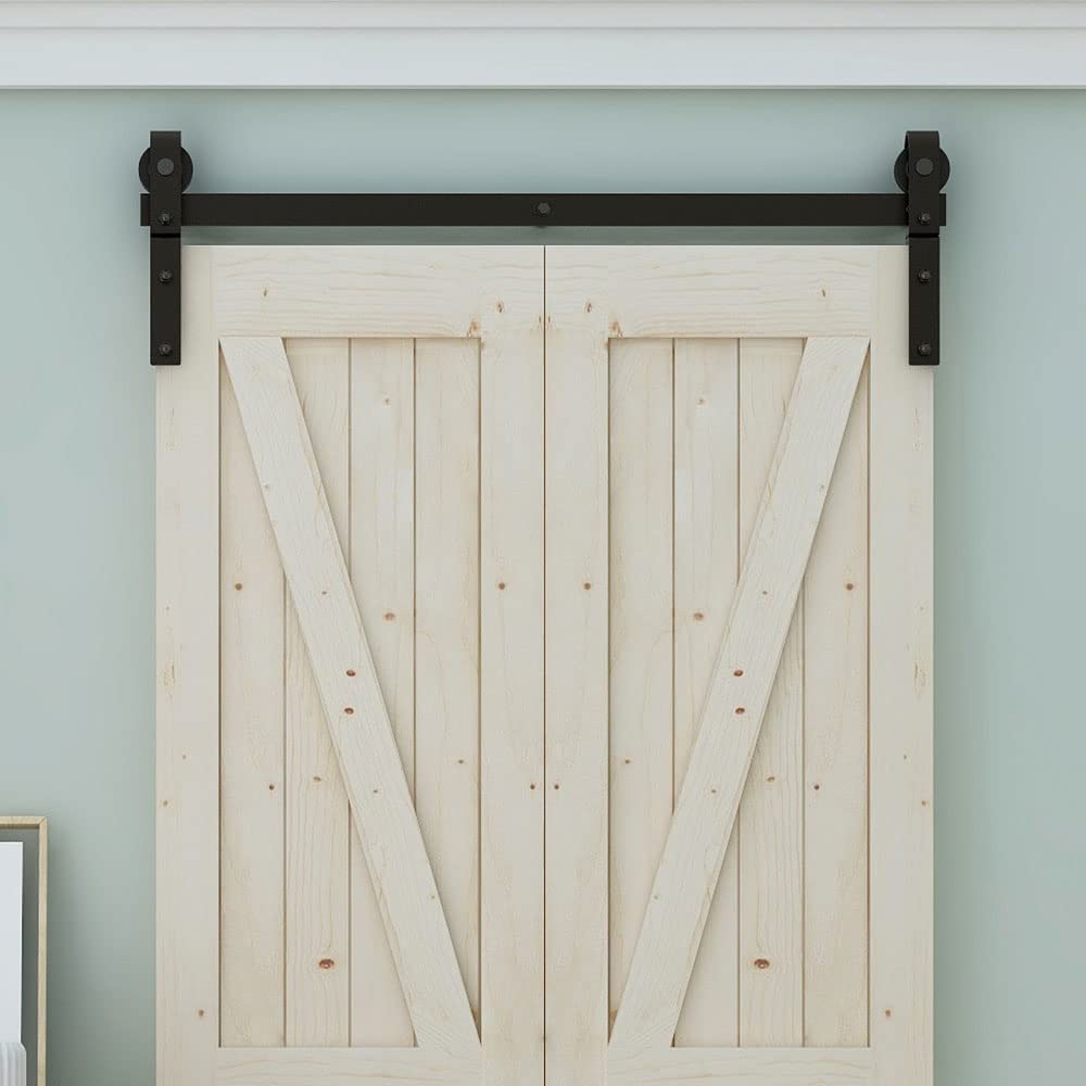 LTIYITL 4FT Bi-Folding Sliding Barn Door Hardware,Smoothly and Quietly-Heavy Duty -Simple and Easy to Install for 2 Doors Hardware Kit,Basic J[No Door ]