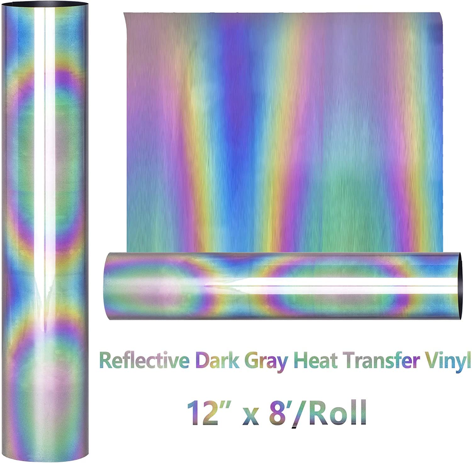 HTVVETUR Reflective Rainbow Heat Transfer HTV Vinyl Roll 12'' x 8' Rolls for DIY T-Shirts Iron On PU Stretch Vinyl for Silhouette Easy to Cut & Weed (Reflective Rainbow)