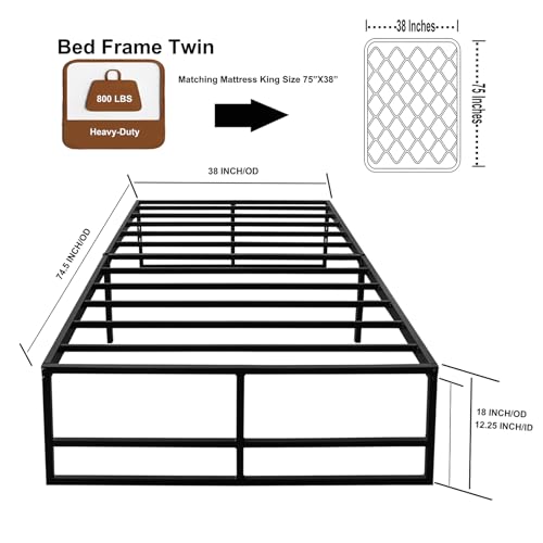 HOMWAYART Cheap Base De Camas Twin Size,Black Metal Heavy Duty Kids Twin Platform Bed Frame,Double Mattress Frame,Tall Spaces Storage,No Box Spring Required.