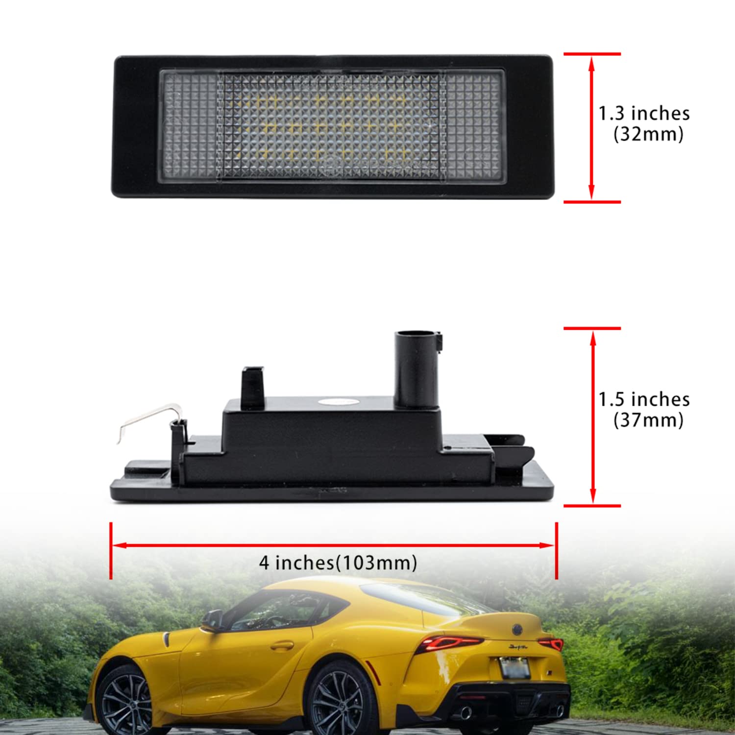 LED License Plate Lights Compatible w/ 2020 2021 2022 To'yota GR Supra, OEM Led Number Lamps Replacement 6000K 18-SMD Led Xenon White Rear Tag Light Kit Assembly Canbus Error Free