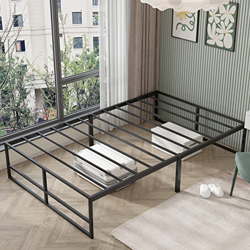 HOMWAYART Cheap Base De Camas Twin Size,Black Metal Heavy Duty Kids Twin Platform Bed Frame,Double Mattress Frame,Tall Spaces Storage,No Box Spring Required.