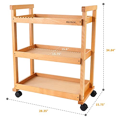MEEDEN Art Cart Storage Organizer, 3-Tier Rolling Utility Studio Taboret with Caster Wheels, Multifunctional Storage Trolley Shelving Unit on Wheels, Solid Beechwood Art Supplies Studio Cart Classroom