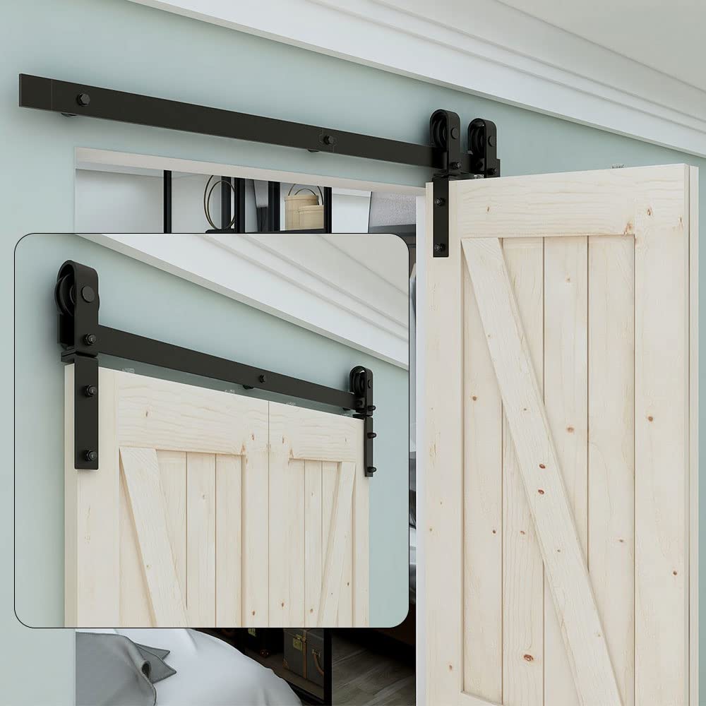 LTIYITL 4FT Bi-Folding Sliding Barn Door Hardware,Smoothly and Quietly-Heavy Duty -Simple and Easy to Install for 2 Doors Hardware Kit,Basic J[No Door ]