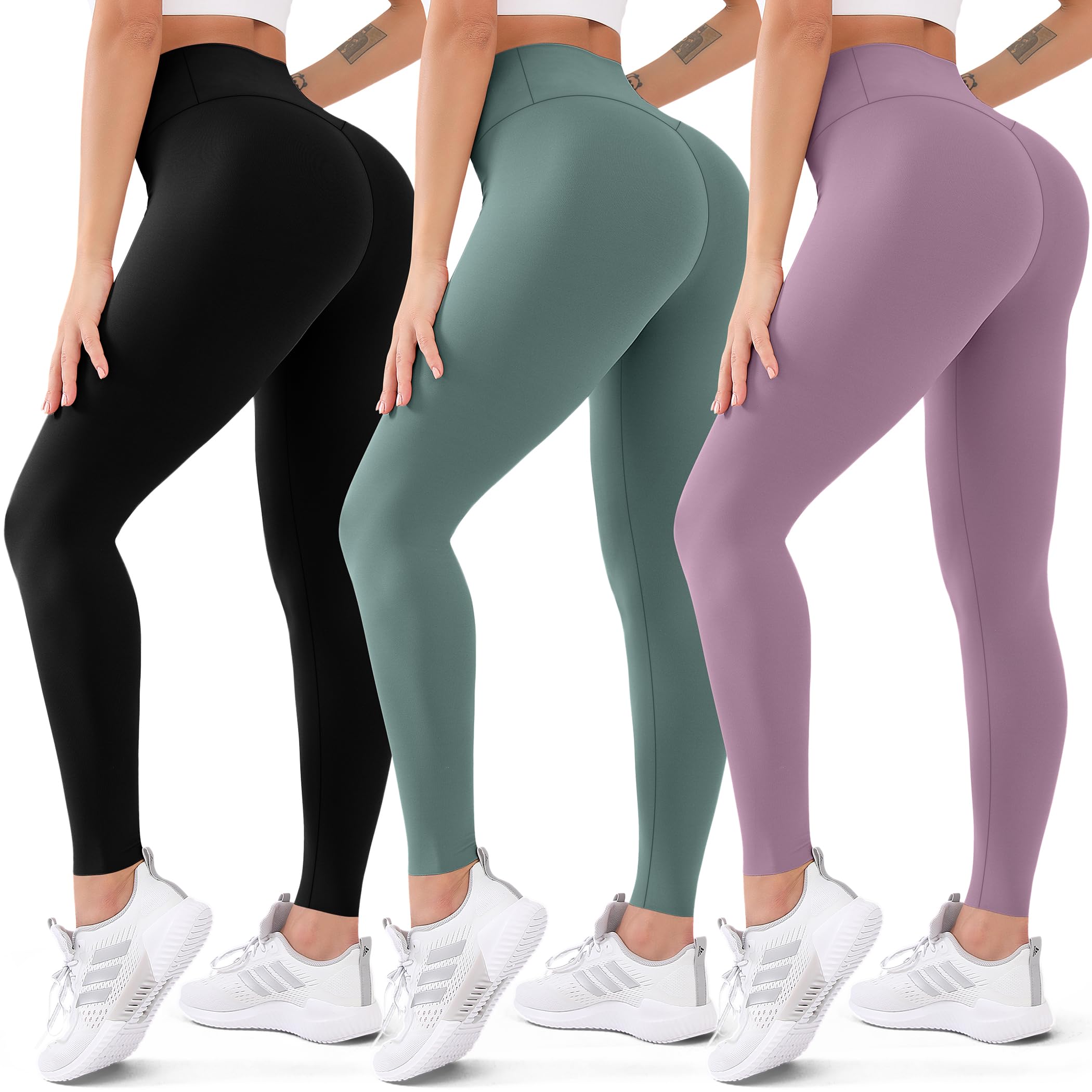 3 Pack High Waisted Leggings for Women Butt Lift Tummy Control Yoga Pants Non See-Through Workout Running Pants