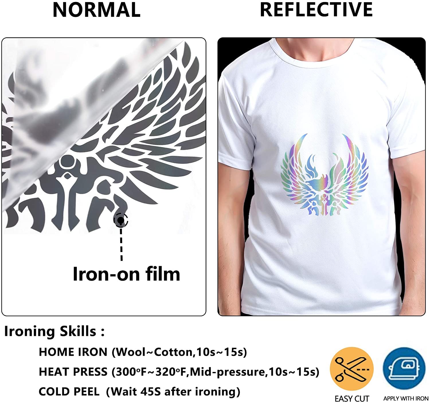 HTVVETUR Reflective Rainbow Heat Transfer HTV Vinyl Roll 12'' x 8' Rolls for DIY T-Shirts Iron On PU Stretch Vinyl for Silhouette Easy to Cut & Weed (Reflective Rainbow)