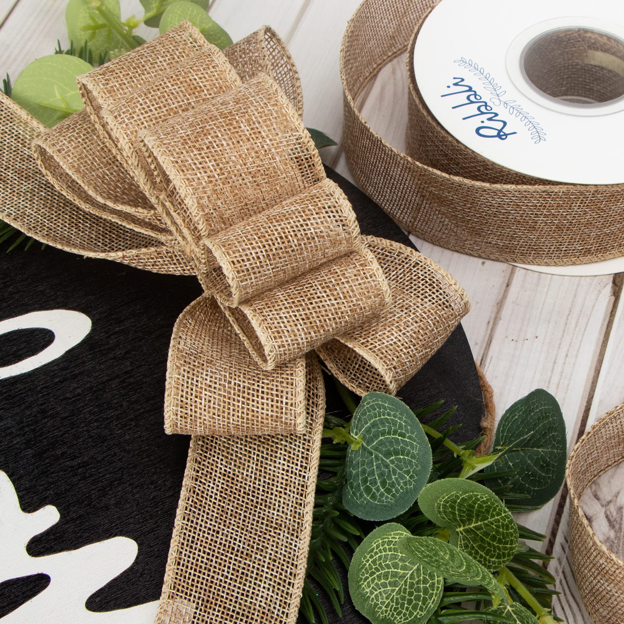 Ribbli Burlap Ribbon Continuous 20 Yard 1.5 Inch Natural Wired Ribbon for Wreaths,Big Bows,Tree Decoration,Outdoor Decoration