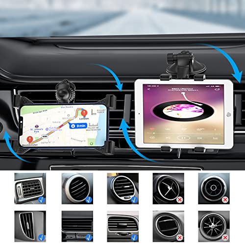 XWXELEC Tablet Holder for Car Windshield/Dashboard/Air Vent Mount, Suciton Cup Tablet Stand, 360° Rotation, for iPad Pro /9.7/11/10.5/Air/Mini 6 5 4, Samsung Galaxy Tab, 6"-10.5" Tab Tablets