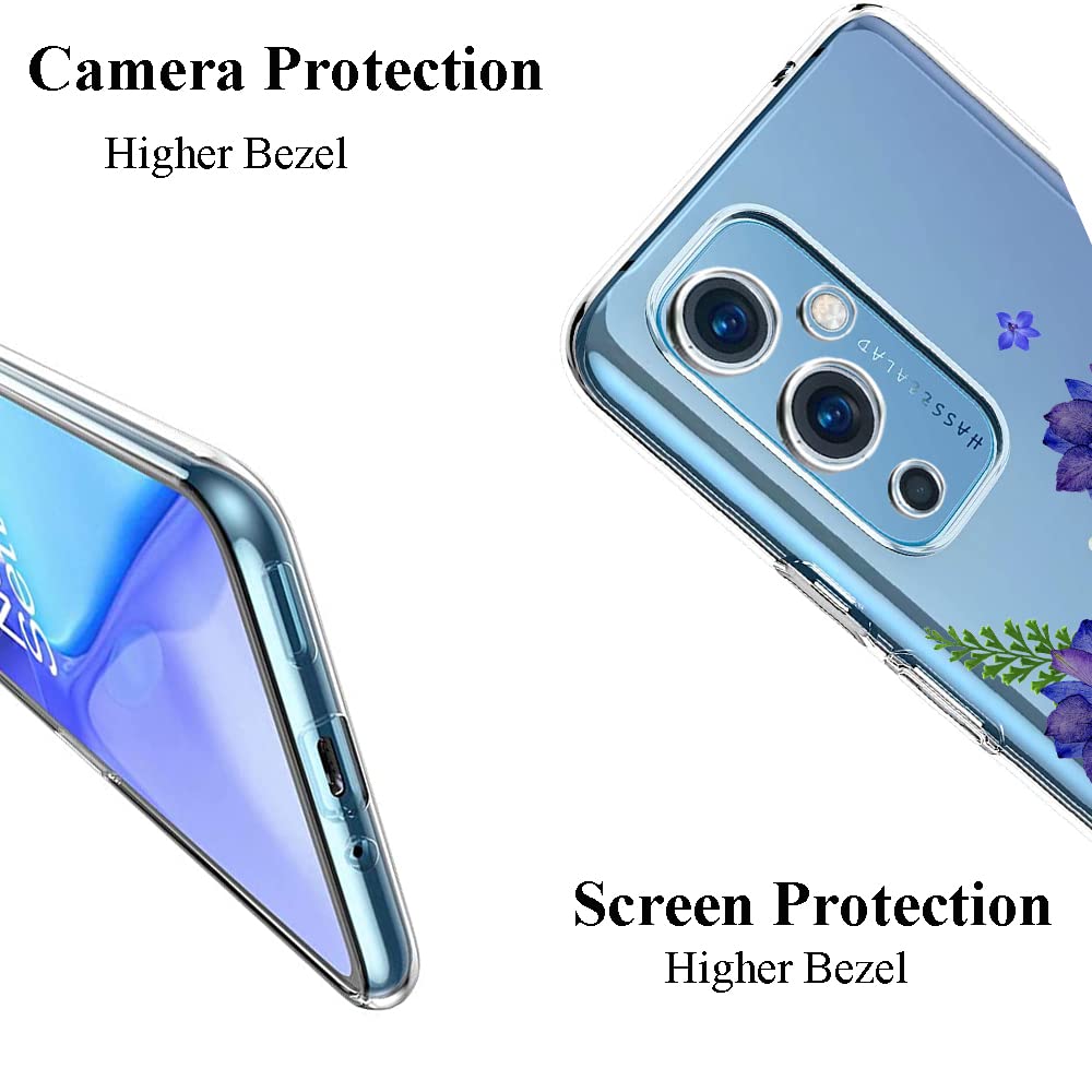 Unov Case Compatible with OnePlus 9 5G Clear with Design Soft TPU Shock Absorption Slim Embossed Pattern Protective Back Cover OnePlus 9 5G Case 6.5 inch (Very Peri Bouquet)