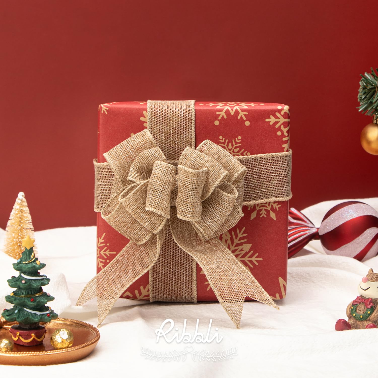 Ribbli Burlap Ribbon Continuous 20 Yard 1.5 Inch Natural Wired Ribbon for Wreaths,Big Bows,Tree Decoration,Outdoor Decoration