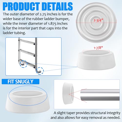 TonGass (4-Pack, White) Outside Pool Ladder Bumpers for Inground Pool - Pool Ladder Rubber End Caps Fit 1.9" Standard Swimming Pool Ladder Tubing Bumper Caps for Inground Pool Ladder Step End Caps