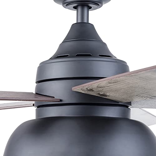 Prominence Home Brightondale, 52 Inch Industrial Style Indoor Outdoor LED Ceiling Fan with Light, Pull Chain, Dual Mounting Options, 5 Dual Finish Blades, Reversible Motor - 51659-01 (Matte Black)
