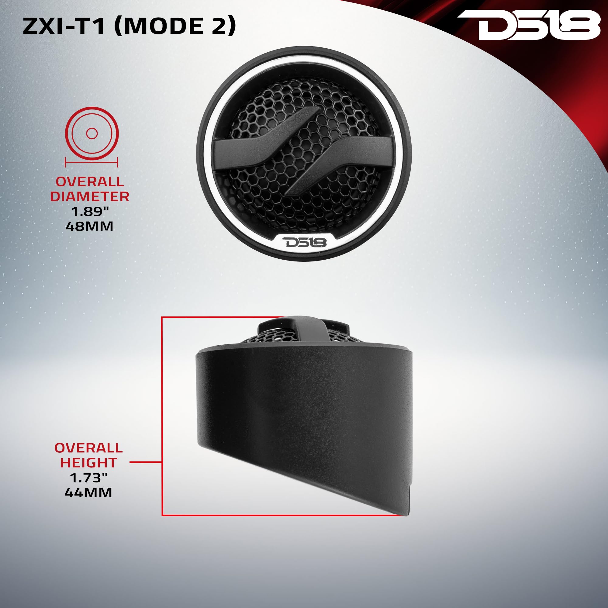 DS18 ZXI-T1 1.7 Inches Pei Dome Car Audio Tweeter with 1" Aluminum Voice Coil 100 Watts Peak 4 Ohms