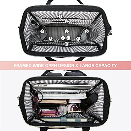 LOVEVOOK Laptop Backpack Purse for Women, 17 Inch Computer Business Stylish Backpacks, Doctor Nurse Bags for Work, Casual Daypack Backpack with USB Port, Dark Purple-Black