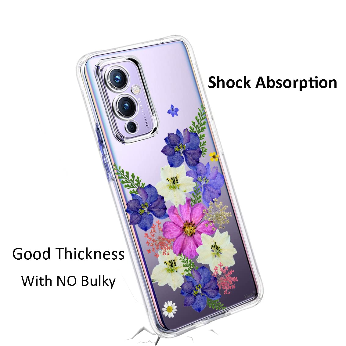 Unov Case Compatible with OnePlus 9 5G Clear with Design Soft TPU Shock Absorption Slim Embossed Pattern Protective Back Cover OnePlus 9 5G Case 6.5 inch (Very Peri Bouquet)