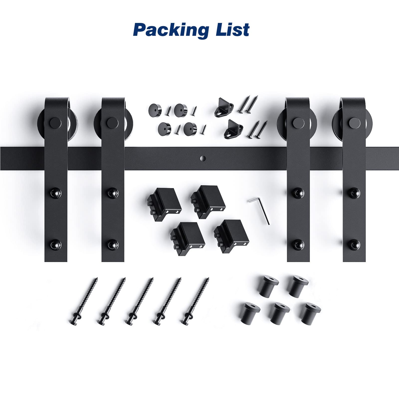 EaseLife 6FT Double Door Sliding Barn Door Hardware Track Kit,Basic J Pulley,Heavy Duty,Slide Smoothly Quietly,Easy Install (6FT Track Kit for Double 18" Wide Door)