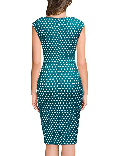 Miusol Women's Retro Ruffle Style Slim Work Pencil Dresss (Small, Acid Blue Polka Dot)