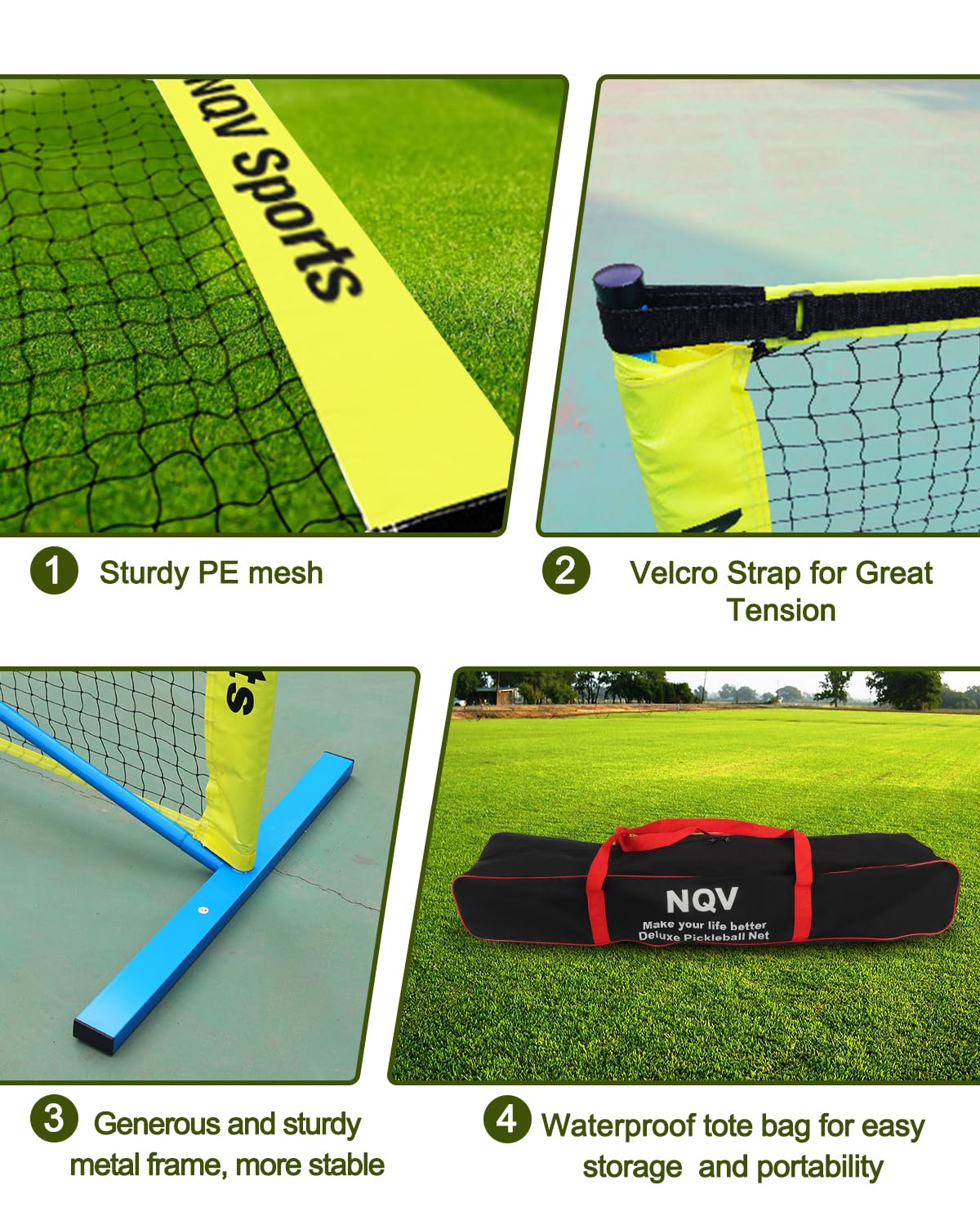 NQV Pickleball Set with Net, 4 Wood Paddles, 22FT Net, 4 Balls, 1 Bag, 2 Chalks, Yellow, Beginner