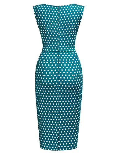 Miusol Women's Retro Ruffle Style Slim Work Pencil Dresss (Small, Acid Blue Polka Dot)